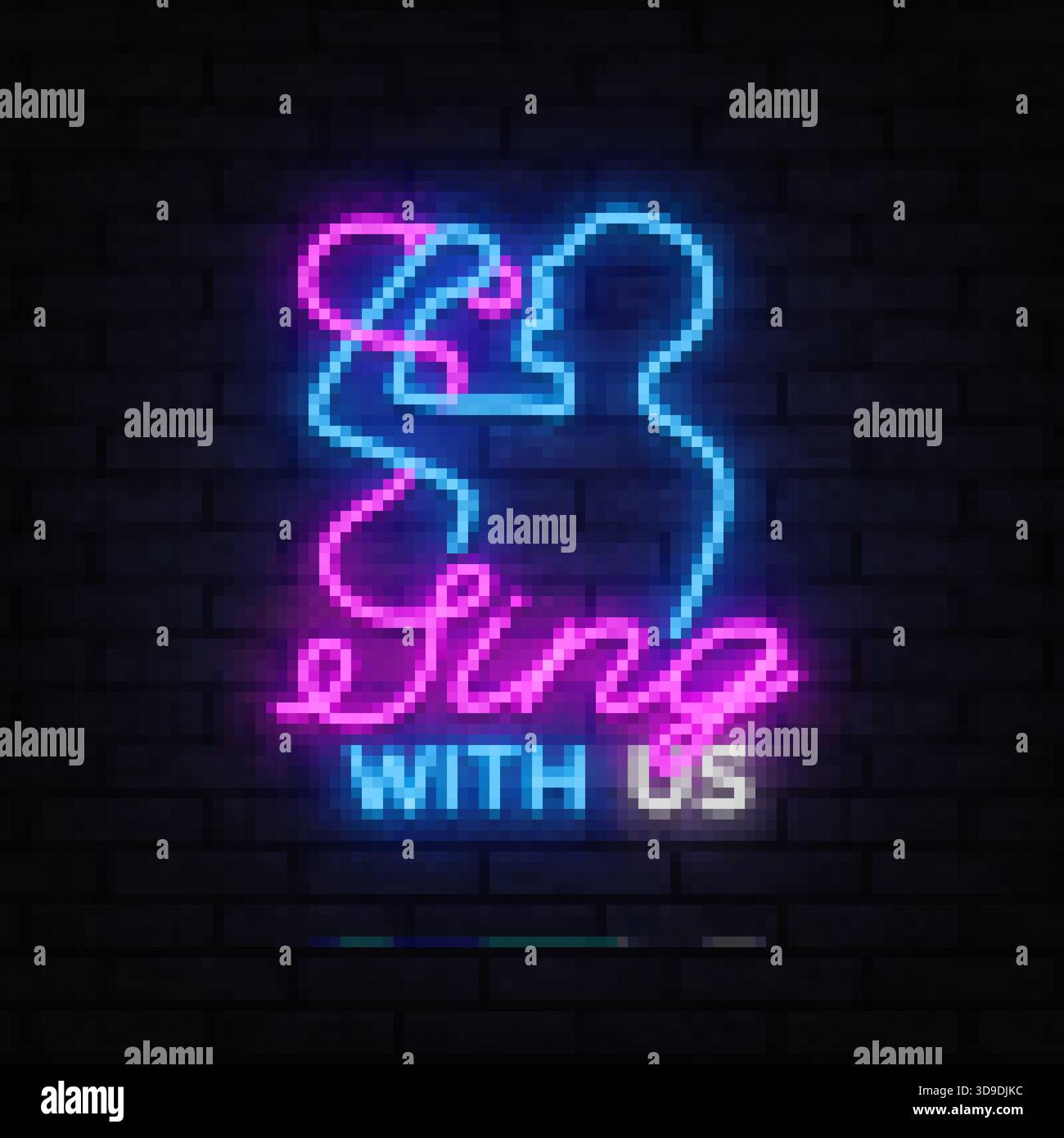 Silhouette of a singer with glowing mic and the phrase Sing With Us ...