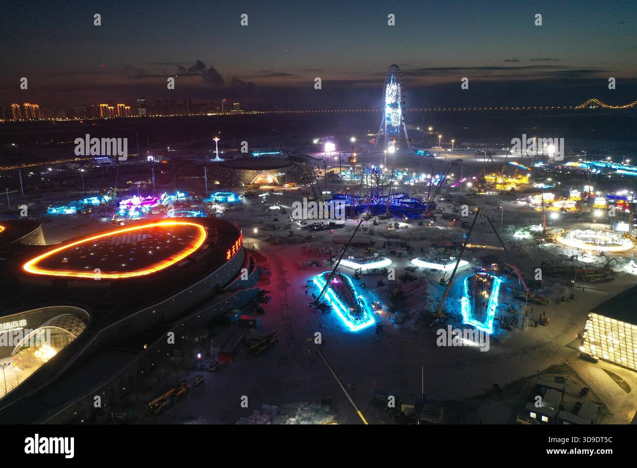Aerial photo shows Harbin Ice-Snow World's super ice slide is under ...