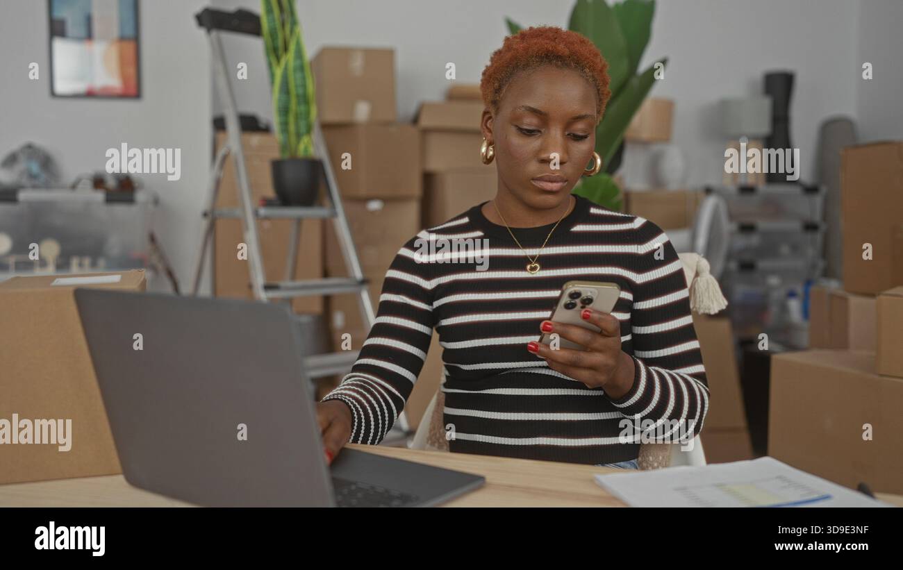 Woman taps smartphone beside hi-res stock photography and images - Alamy