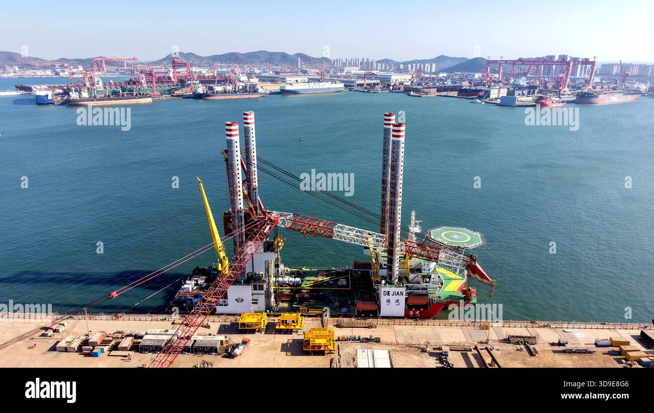 Aerial photo shows the Haixi Bay ship-building base in Qingdao City ...