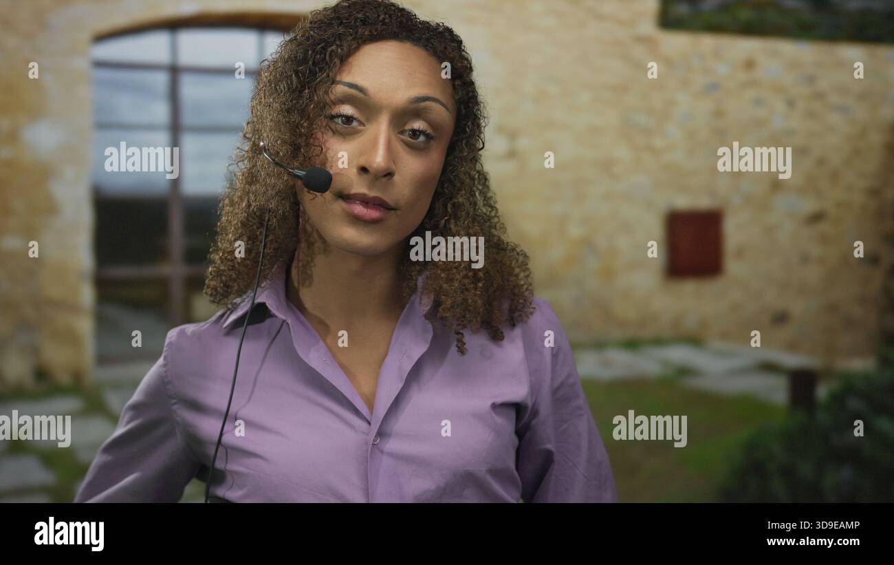 Woman holds microphone near mouth hi-res stock photography and images ...