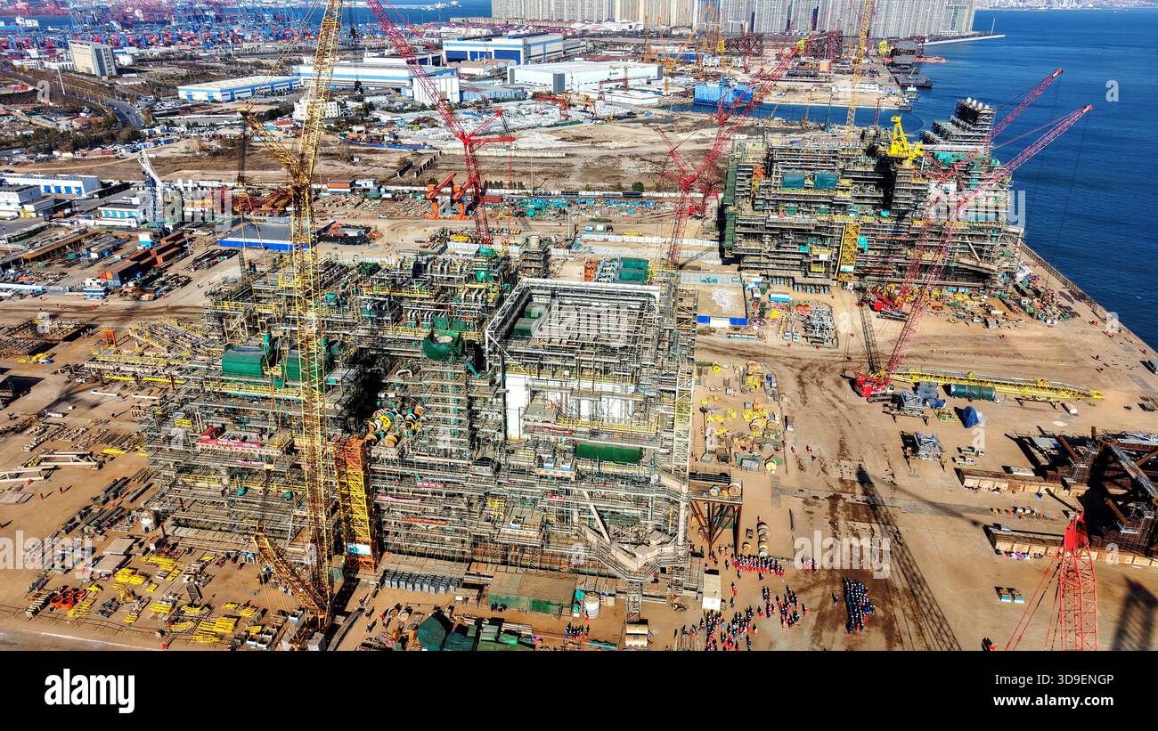 Aerial photo shows the Haixi Bay ship-building base in Qingdao City ...