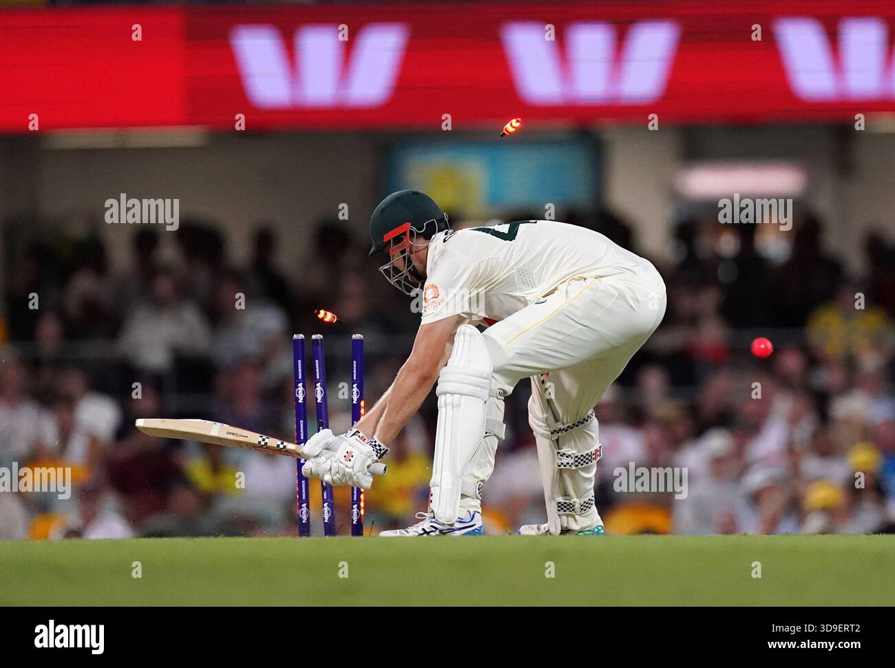 Australia's Cameron Green is bowled by England's Brydon Carse on day ...
