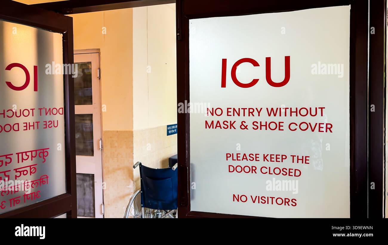 healthcare facility icu door with hygiene and entry rules Stock Photo ...