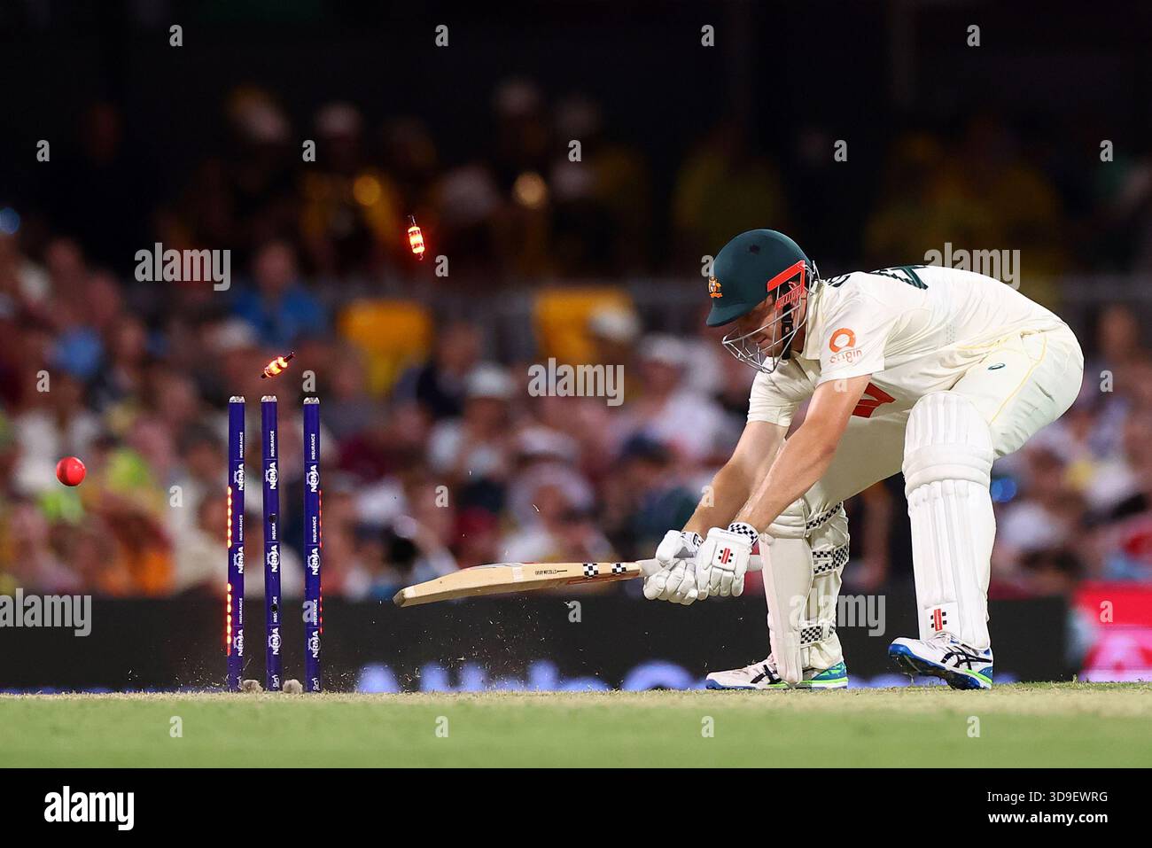 Cameron Green of Australia is bowled by Brydon Carse of England during ...
