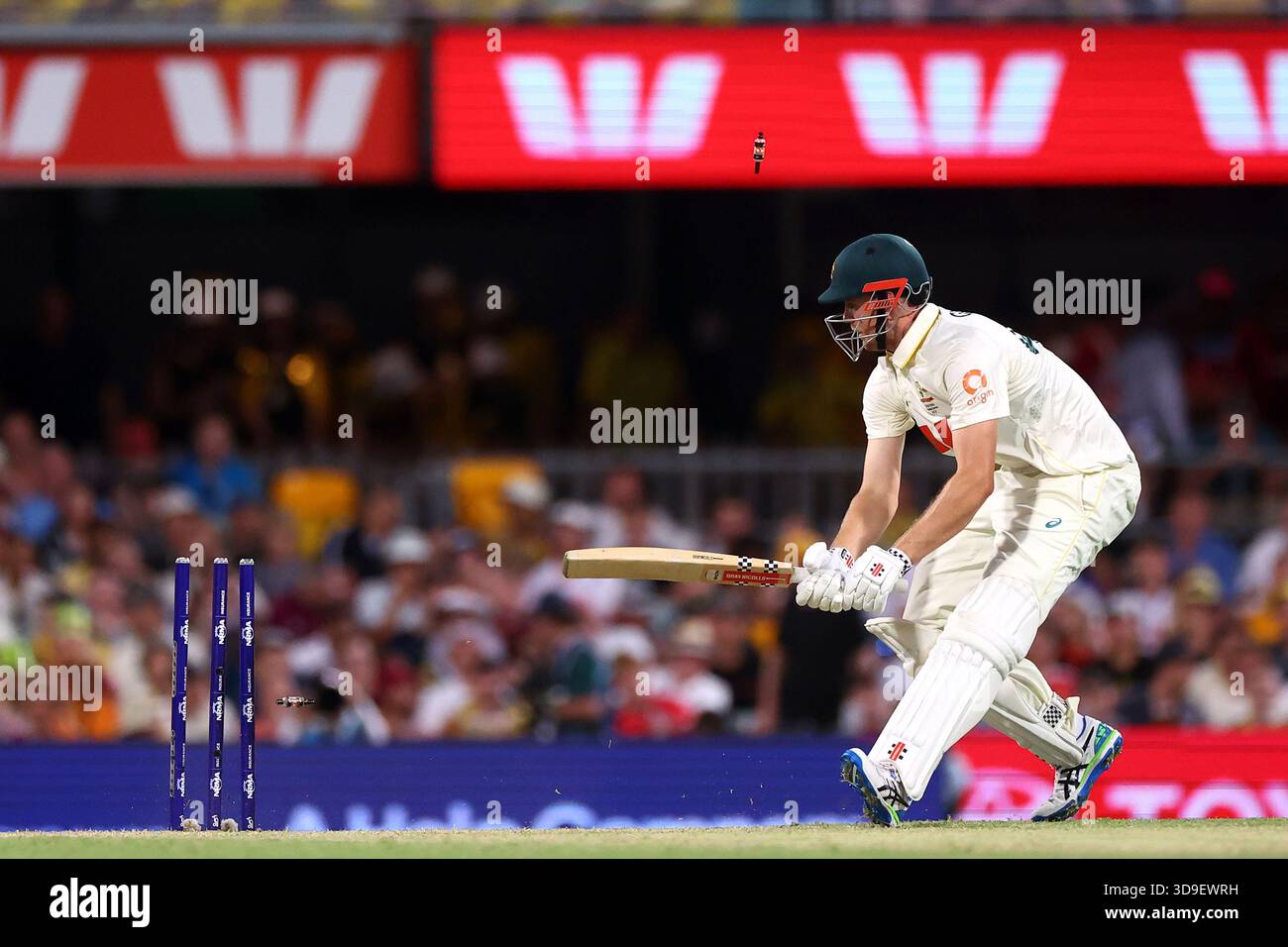 Cameron Green of Australia is bowled by Brydon Carse of England during ...