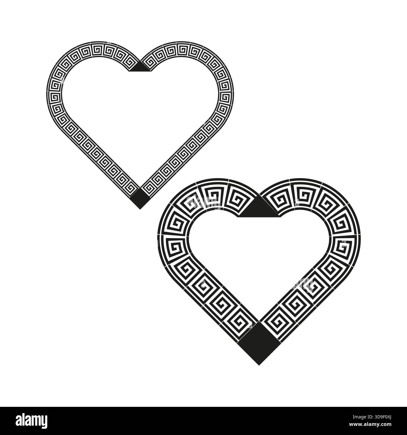 Two heart symbols. Greek key pattern. Romantic outline shapes. Vector ...