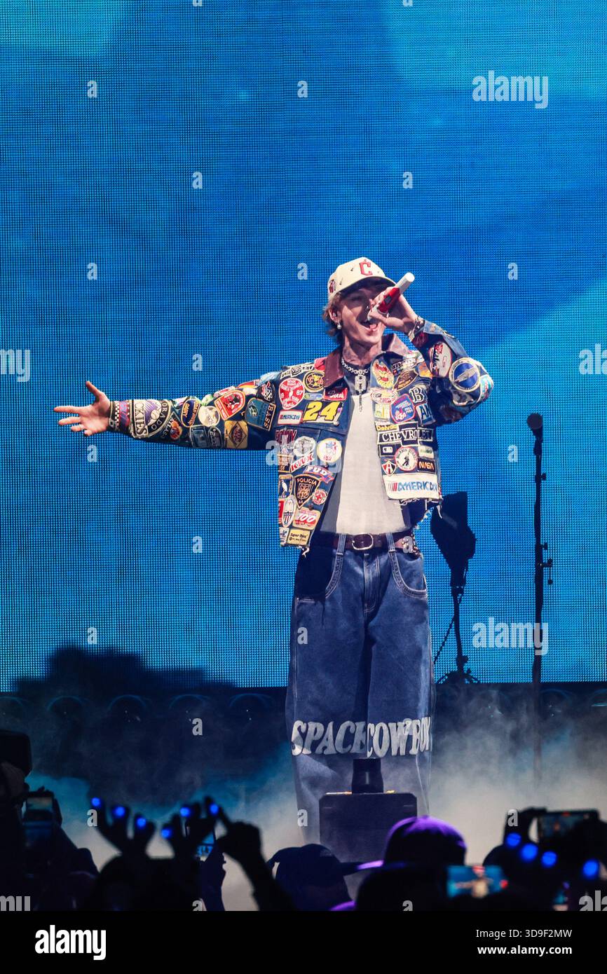 Colson Baker, known as MGK performs during iHeartRadio 106.1 KISS FM's ...