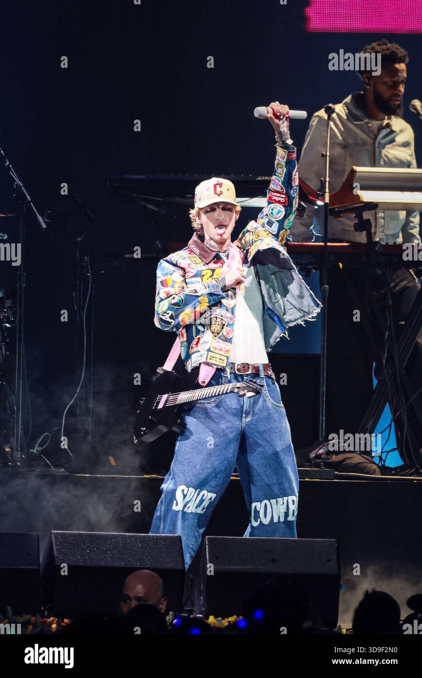 Colson Baker, known as MGK performs during iHeartRadio 106.1 KISS FM's ...