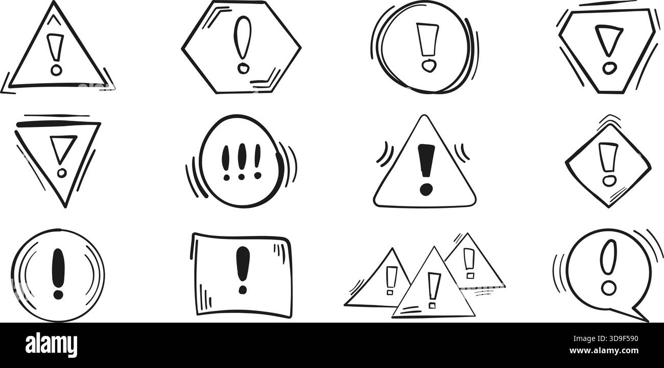 Caution alert icon doodle Black and White Stock Photos & Images - Alamy