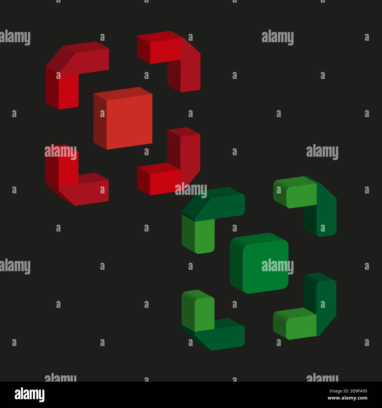 3D focus frame. Modular element graphic. Red green Vector set. Dark ...