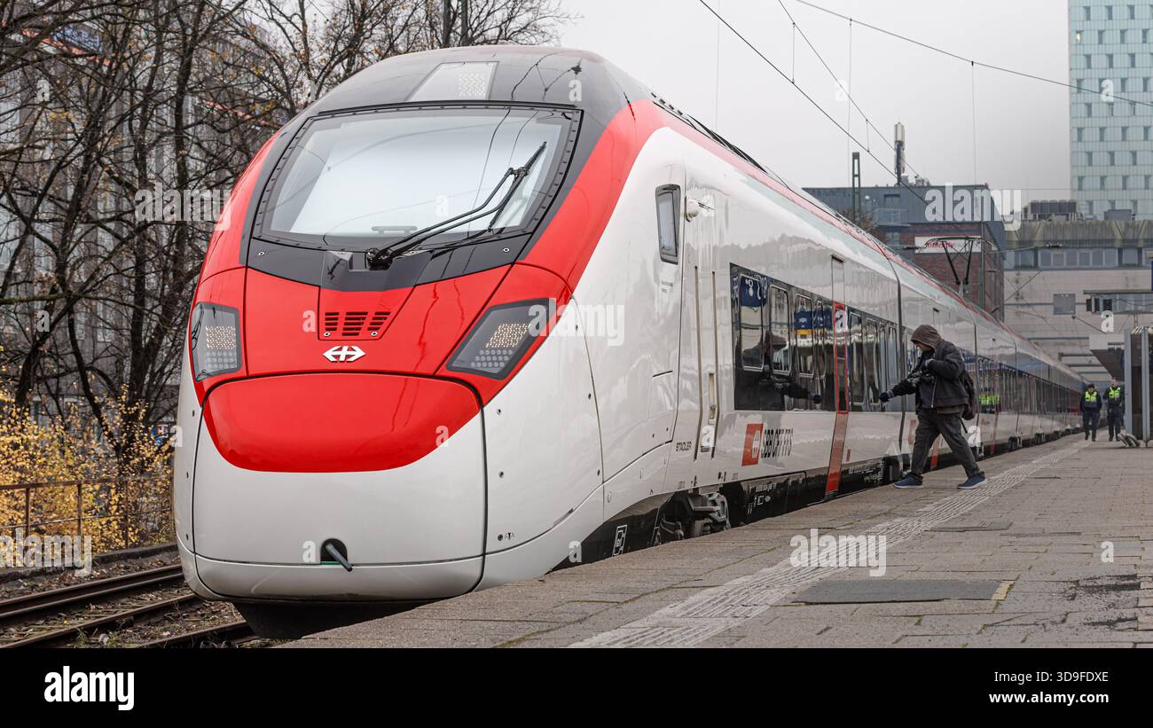 05 December 2025, Hamburg: A Swiss high-speed train "Giruno" stands in ...
