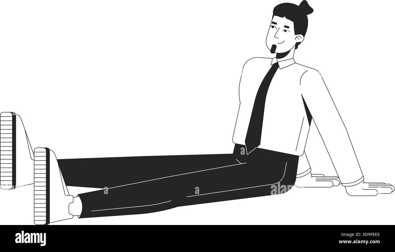 Relaxed office worker leaning back with legs stretched out 2D line ...