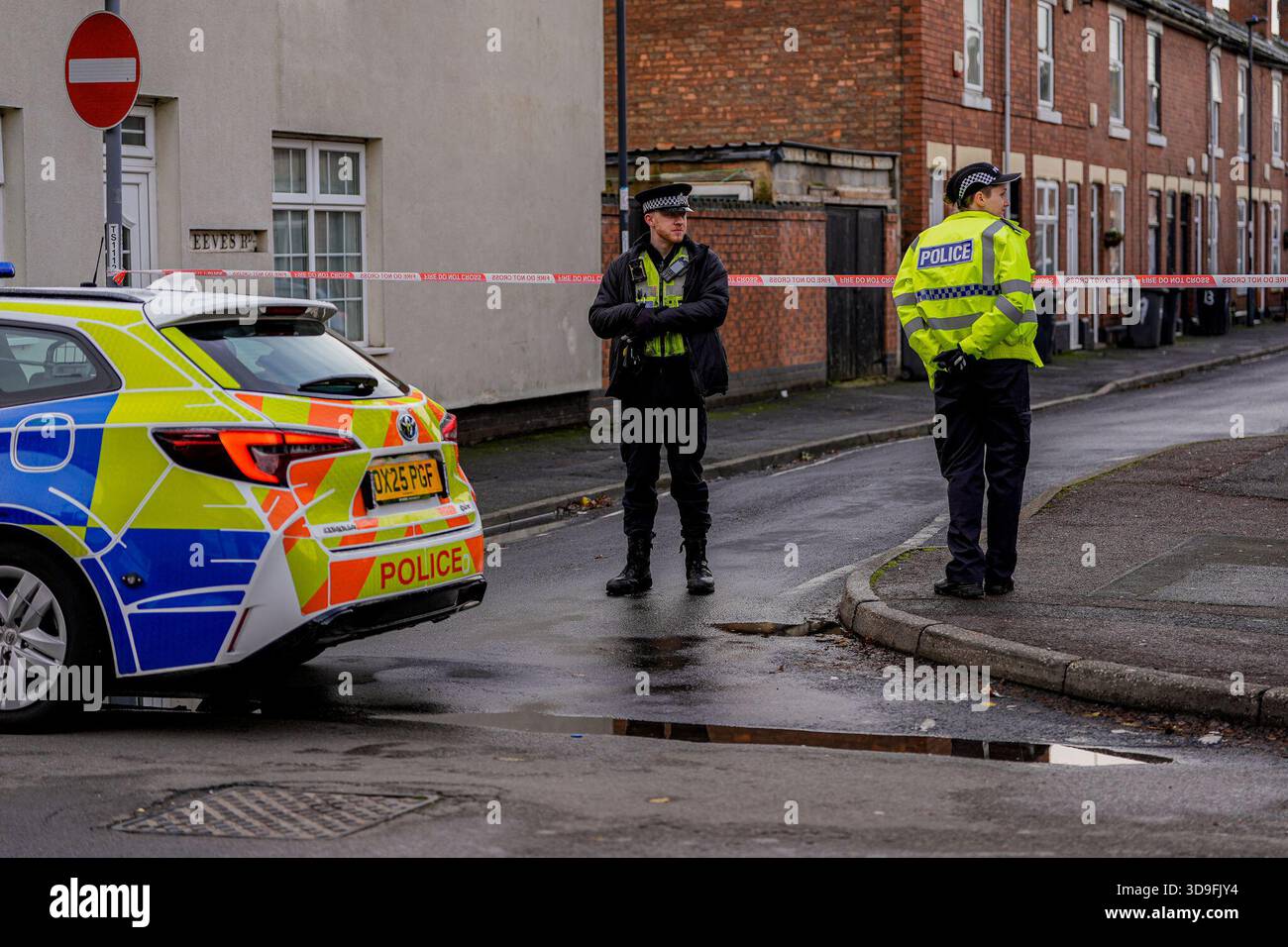 Police officers man a cordon on Cambridge Street, Derby, during a Major ...