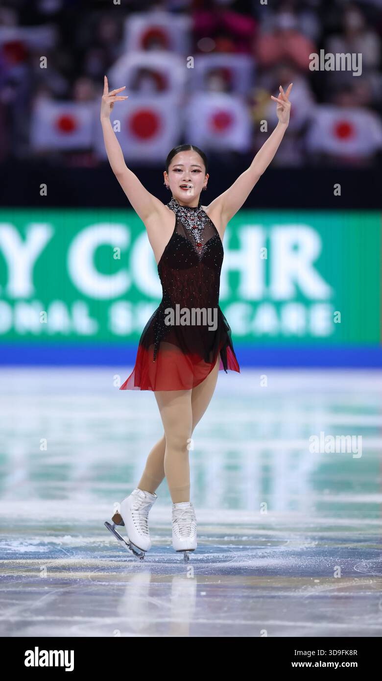 Rinka WATANABE of Japan reacts in the women's short program of the ISU ...