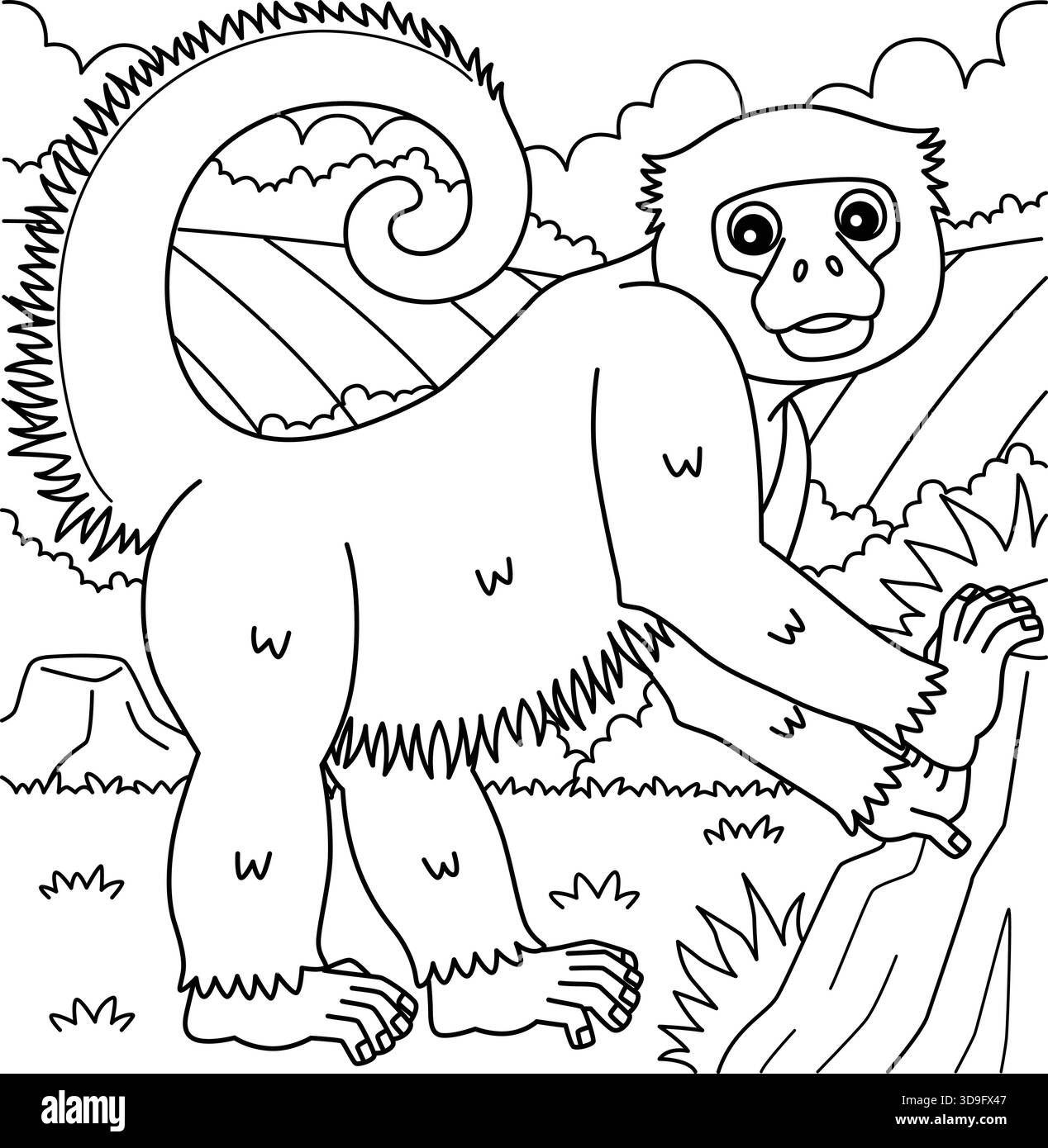 Peruvian Yellow-Tailed Woolly Monkey Coloring Page Stock Vector Image ...