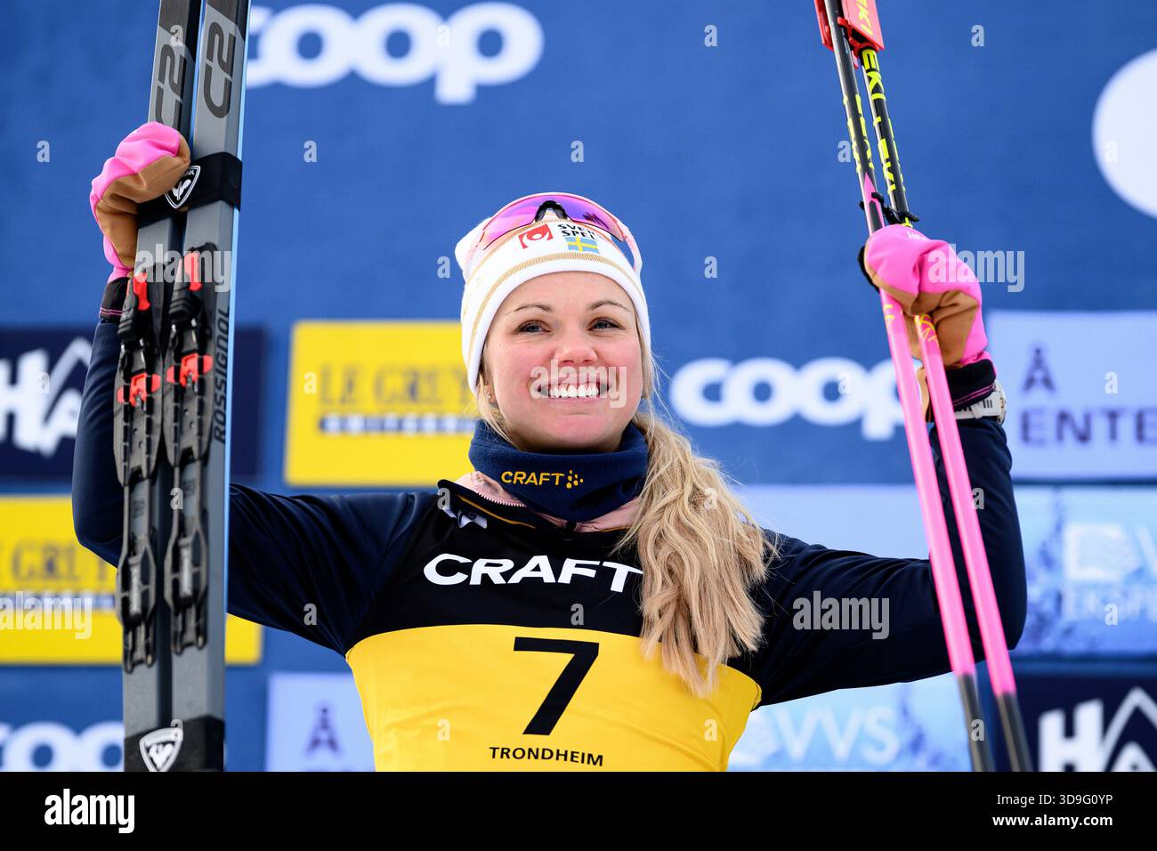 251205 Emma Ribom of Sweden celebrates on the podium after the women's ...