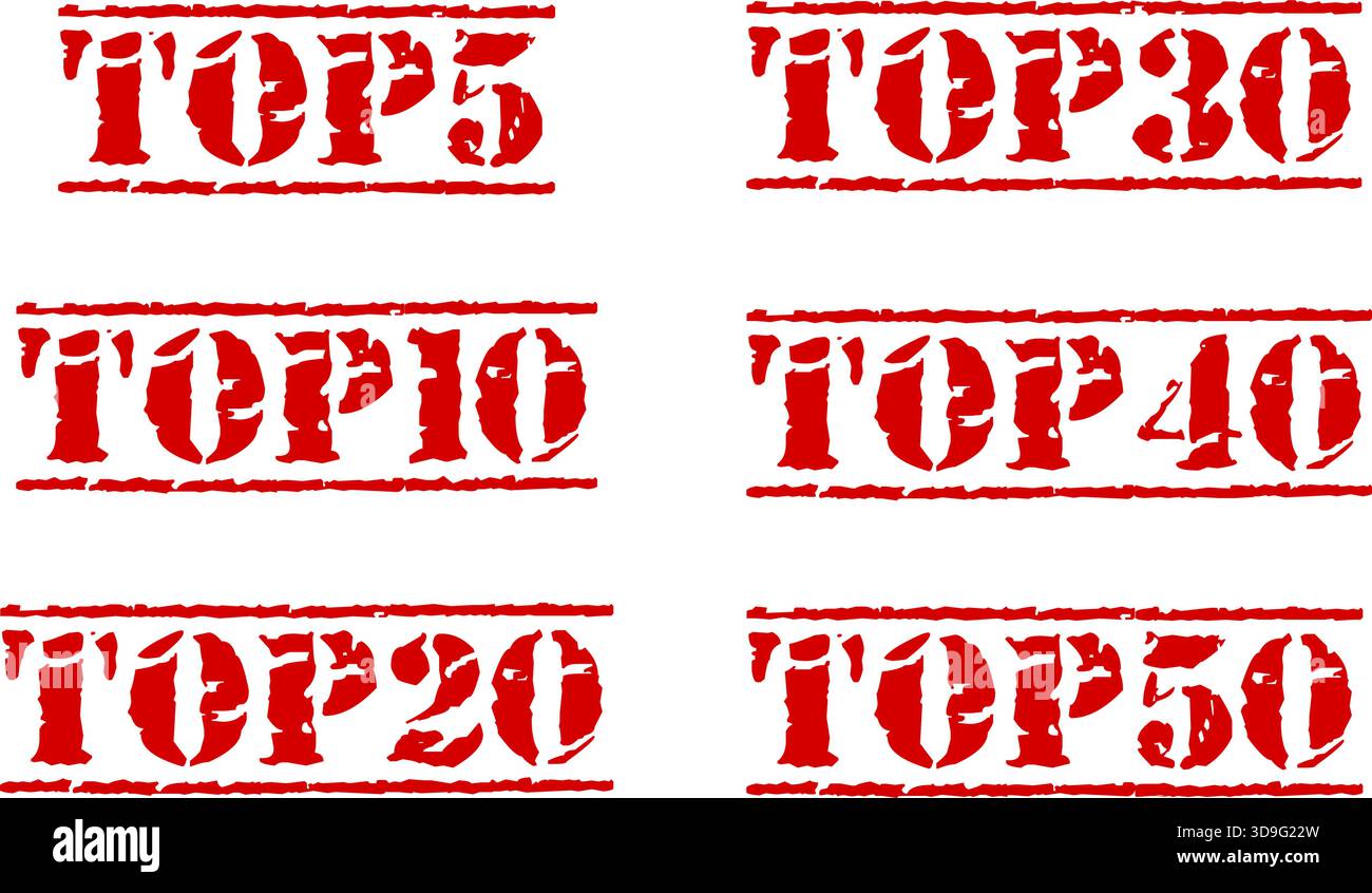 Top Ranking vector Numbers Rubber Stamp Vector Set | Grunge Top 5 10 20 ...