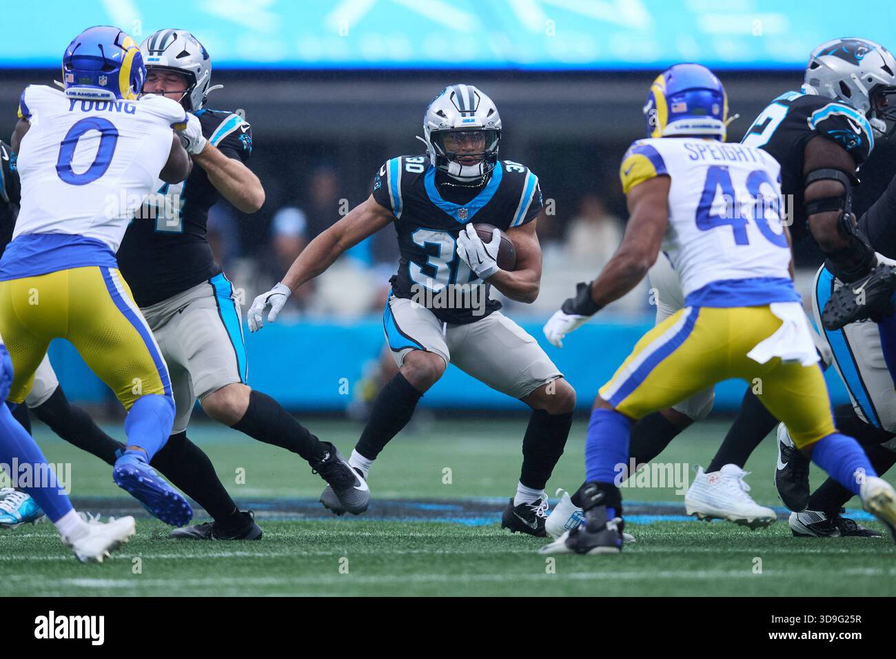 Carolina Panthers running back Chuba Hubbard (30) runs with the ball ...
