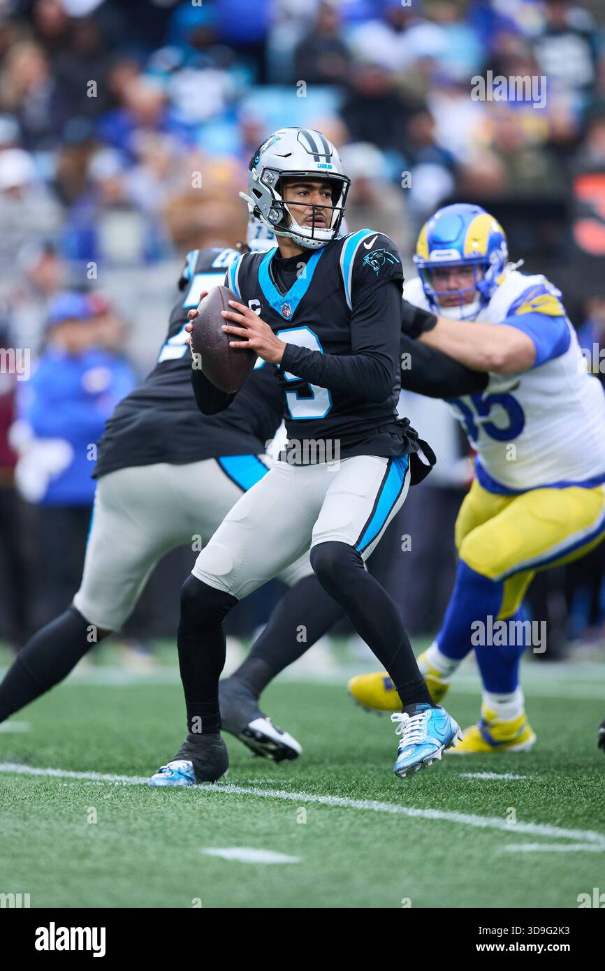 Carolina Panthers quarterback Bryce Young (9) drops back to pass ...