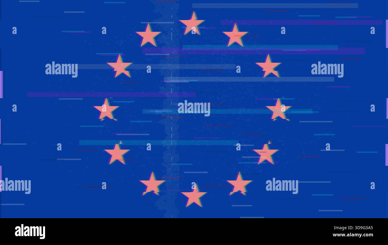 European Union glitch flag vector, EU stars distortion, RGB split ...