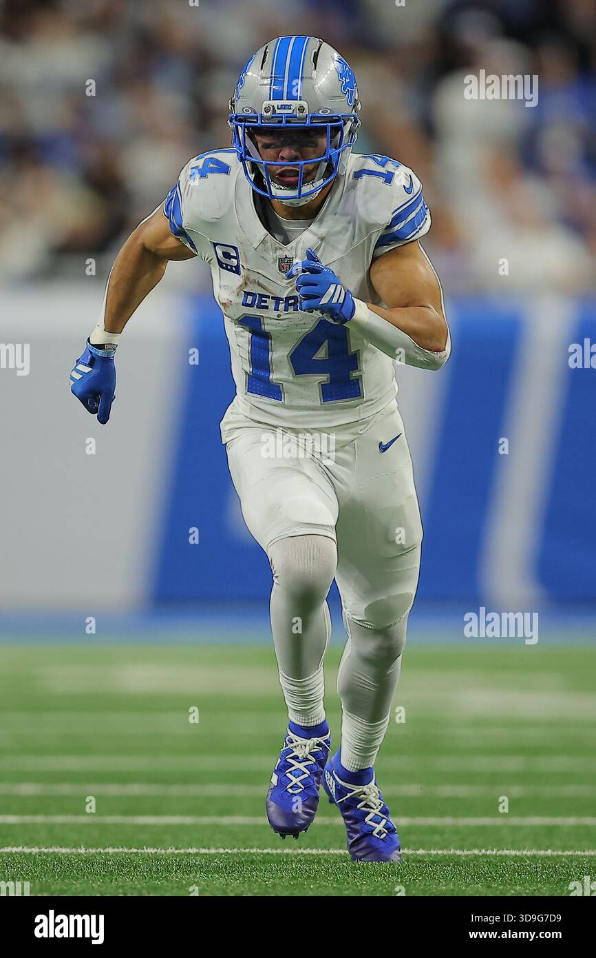 Detroit Lions wide receiver Amon-Ra St. Brown (14) runs a route during ...
