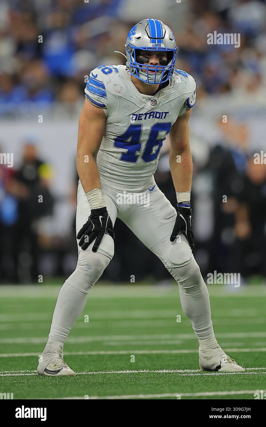 Detroit Lions linebacker Jack Campbell (46) plays defense during an NFL ...