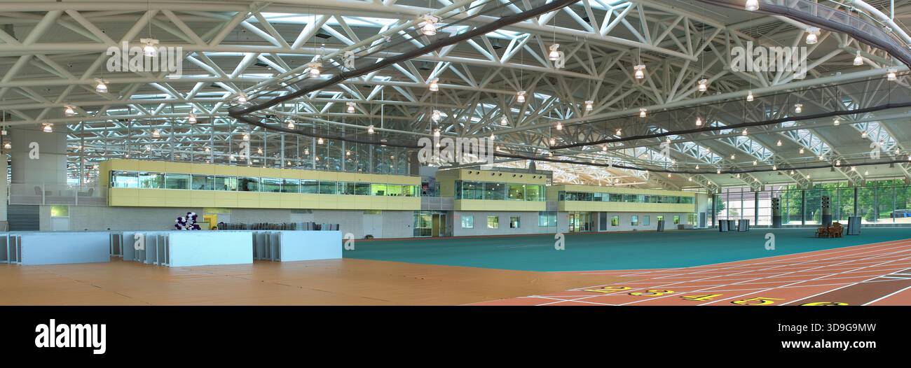 Indoor track and field training practice facility at university, Ohio ...