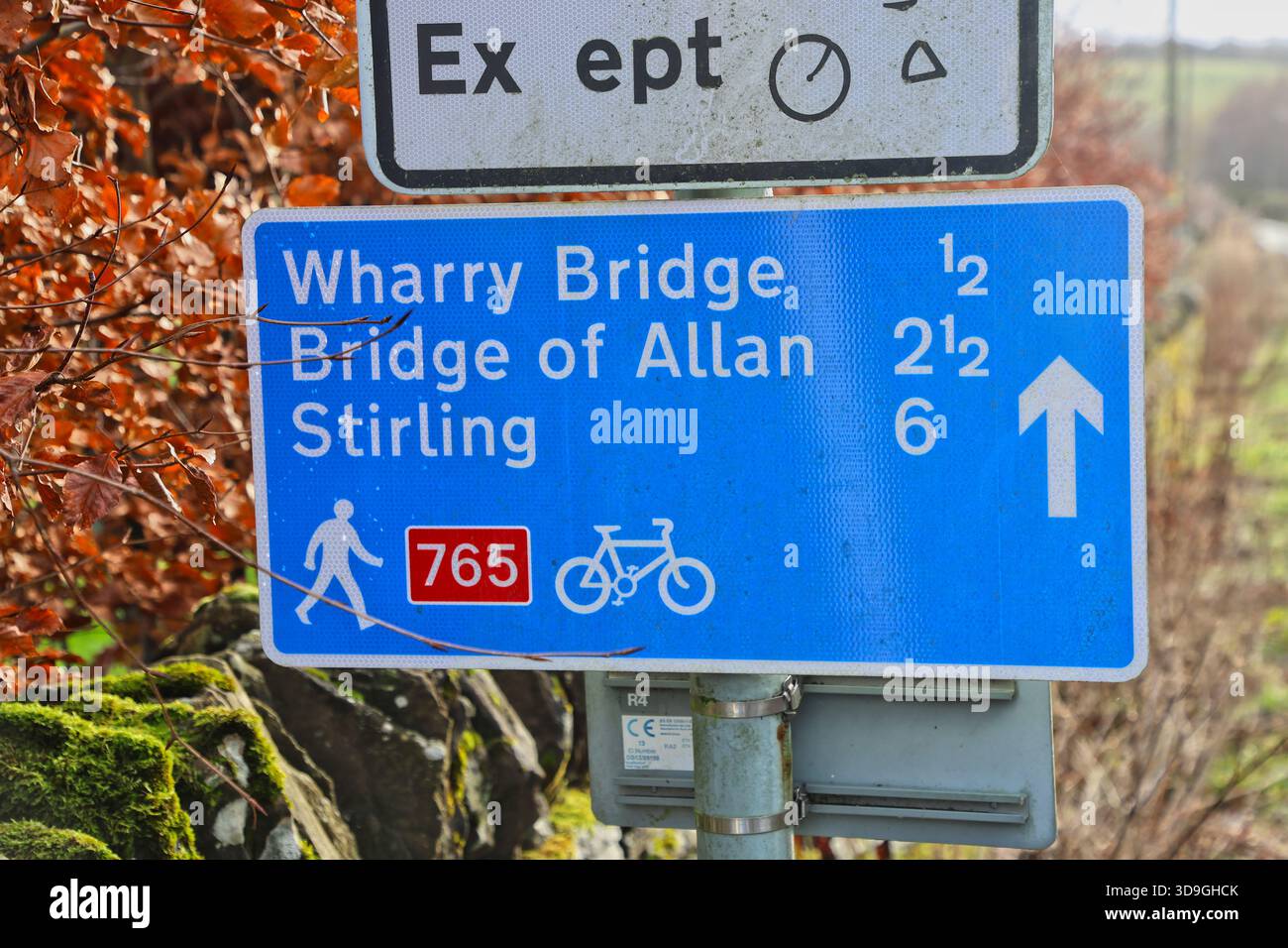 Sign on National Cycle Route 765 near Dunblane Scotland November 2025 ...