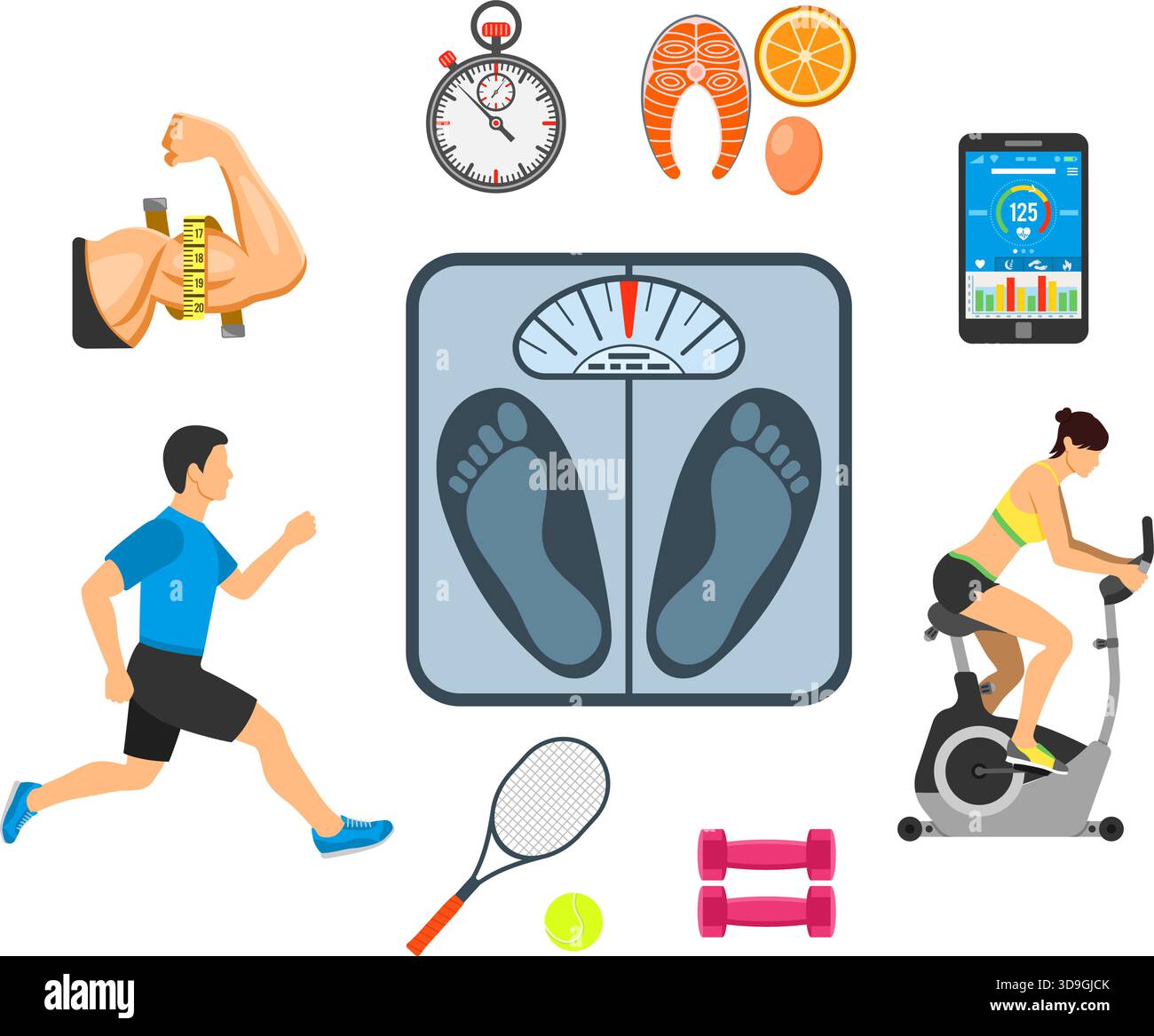 Fitness, Gym, Cardio, Healthy Lifestyle concept with flat icons ...