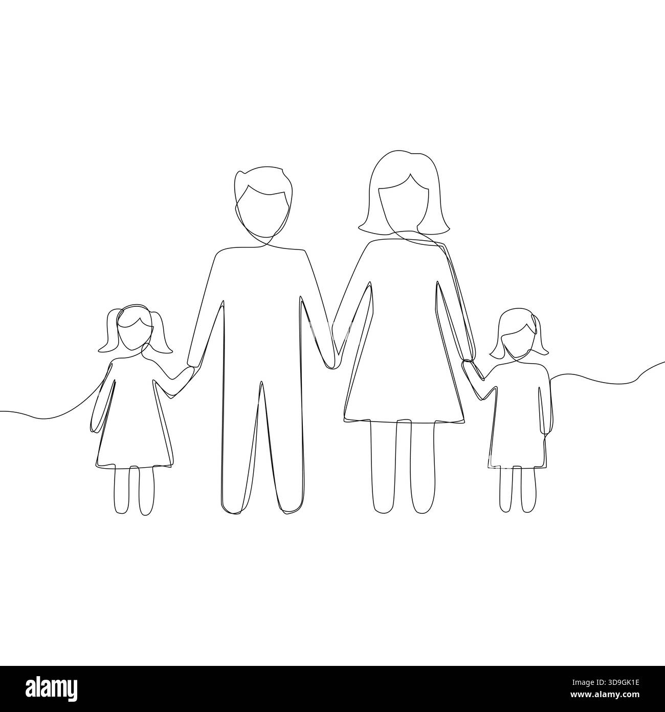 Family figures illustration. Continuous line artwork. Parents child ...