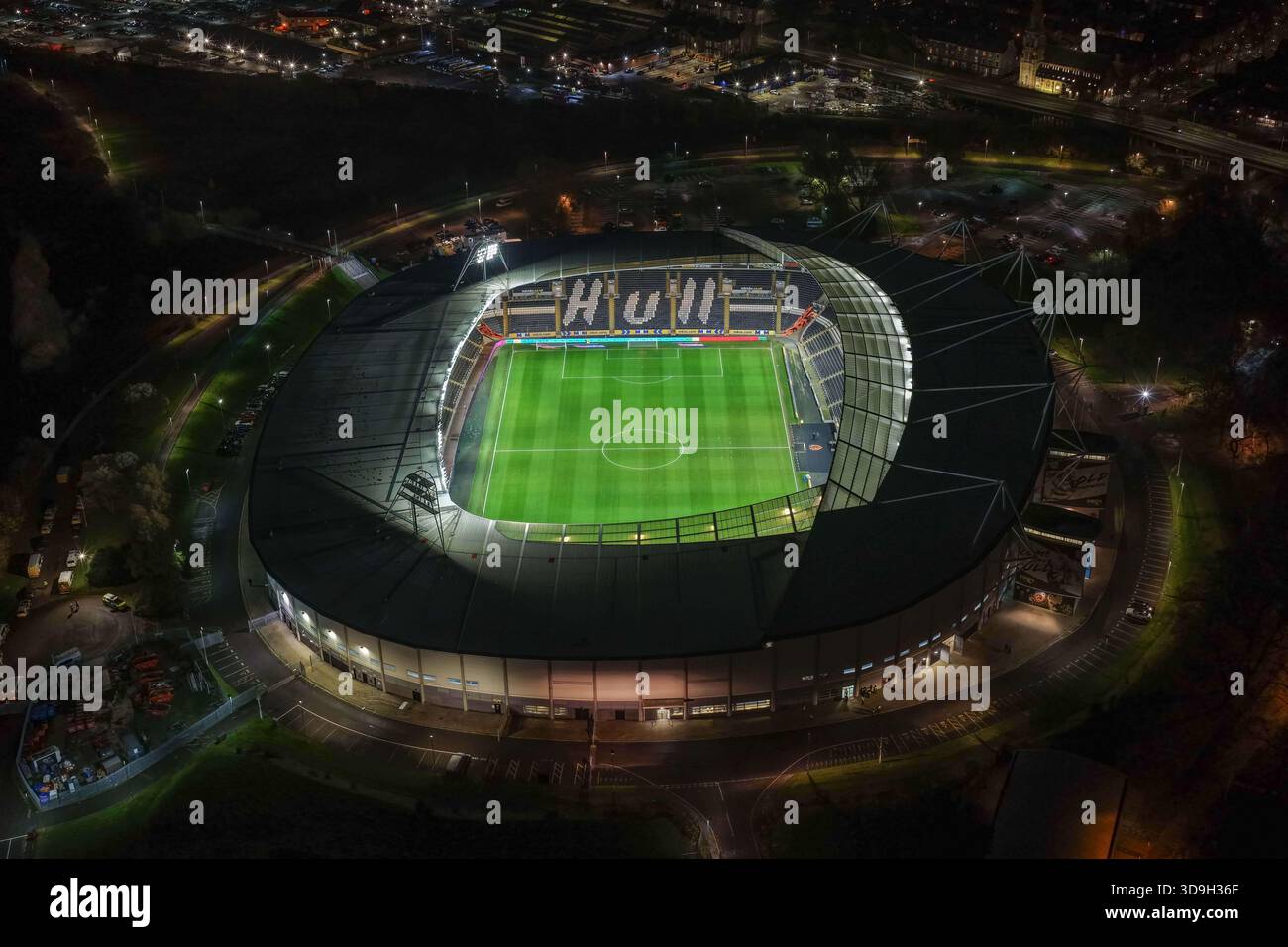 An aerial view of The MKM Stadium during the Sky Bet Championship match ...