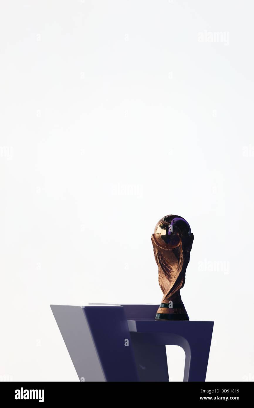 FIFA World Cup trophy is displayed during the draw for the 2026 soccer ...