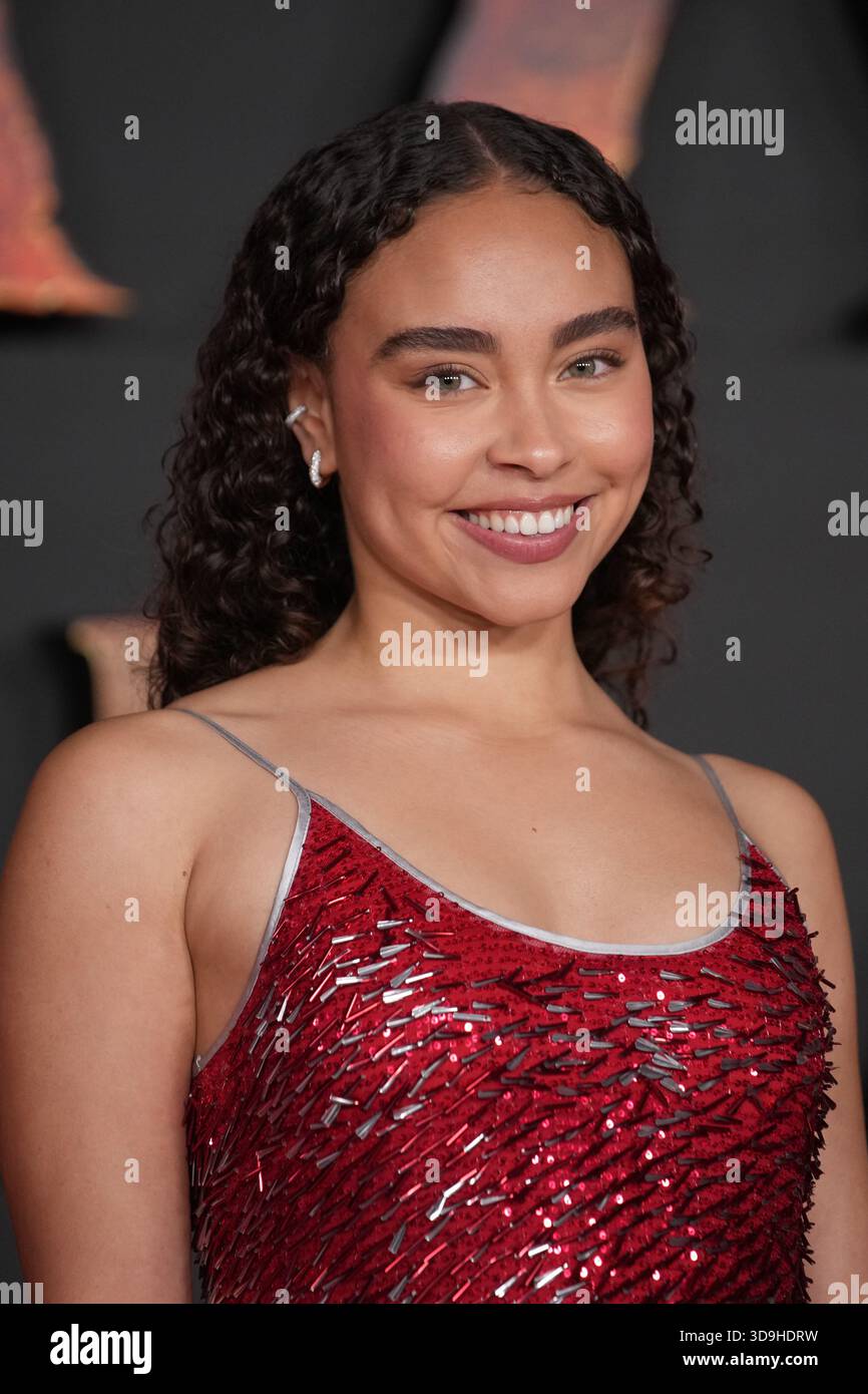 Bailey Bass attends the European premiere of the film "Avatar: Fire and ...