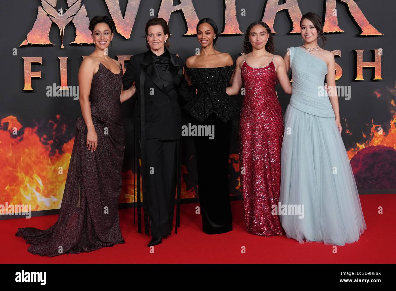 From left, Oona Chaplin, Sigourney Weaver, Zoe Saldana, Bailey Bass and ...