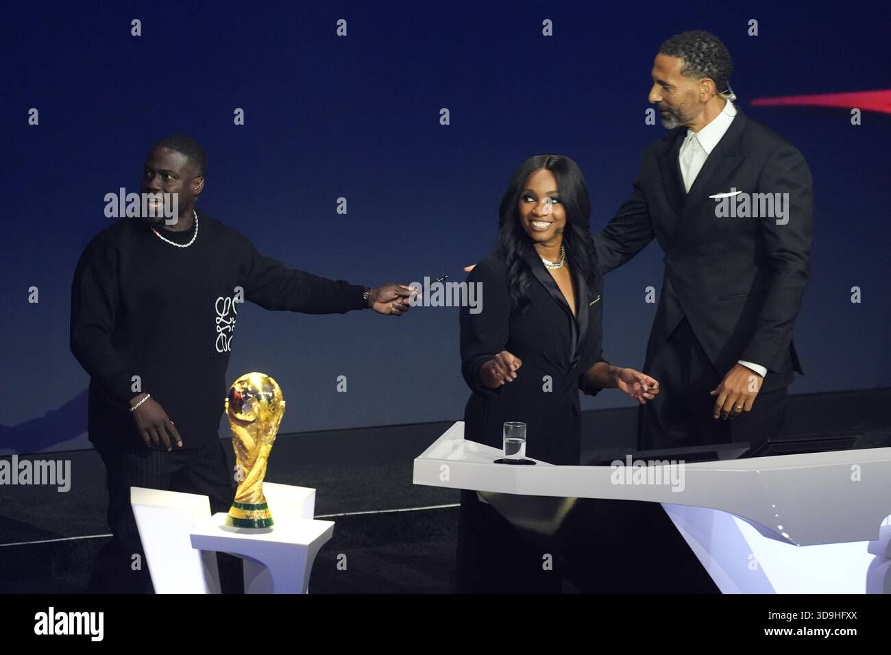 Actor Kevin Hart, left, pointing to broadcaster Samantha Johnson ...