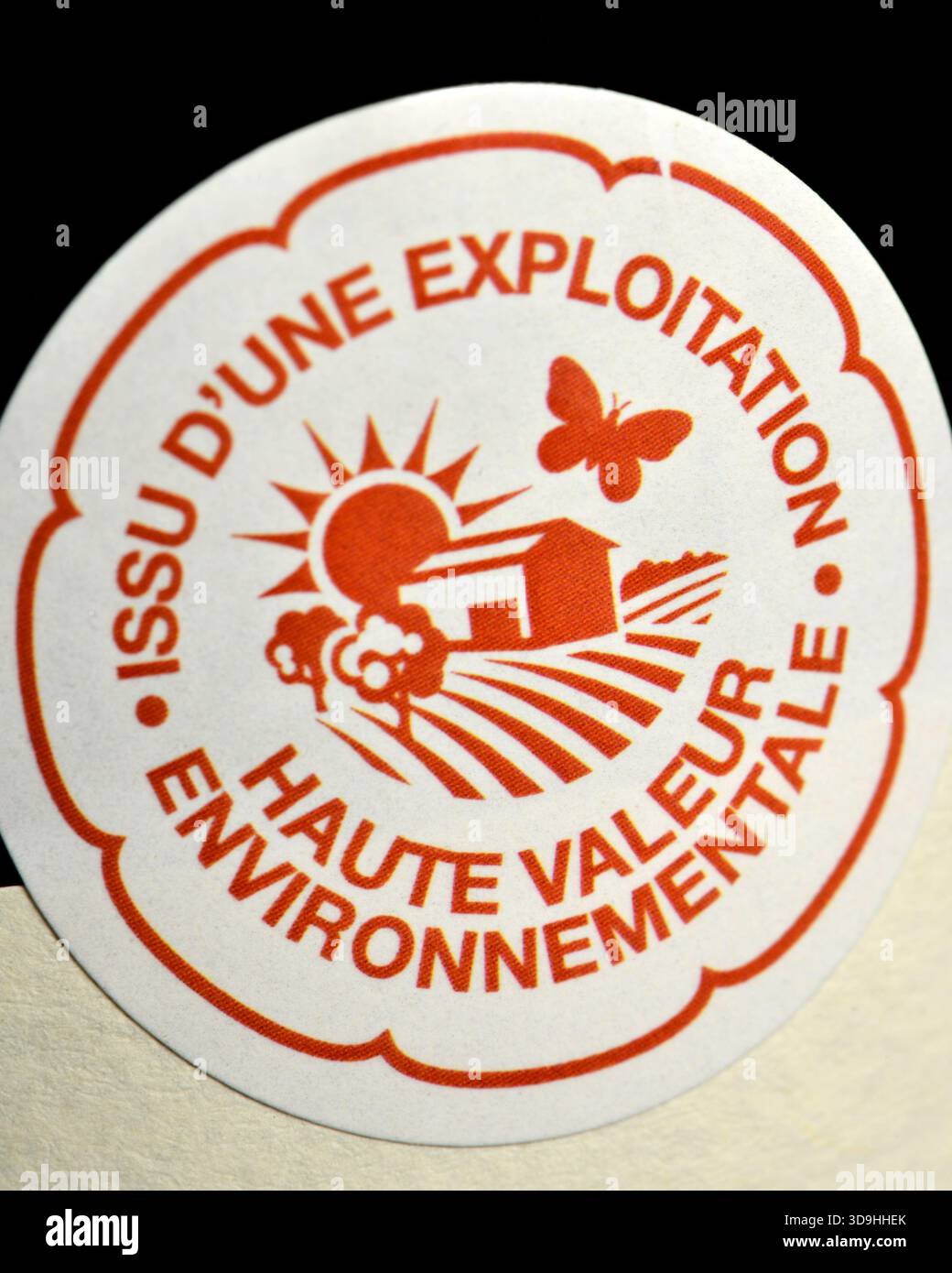 High Environmental Value certification marking on French wine bottle ...