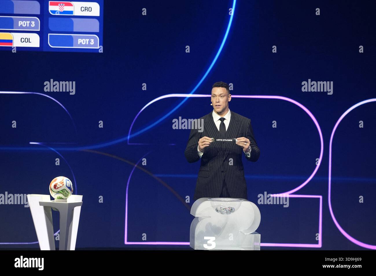 Draw assistant Aaron Judge during the draw ceremony for the 2026 FIFA ...