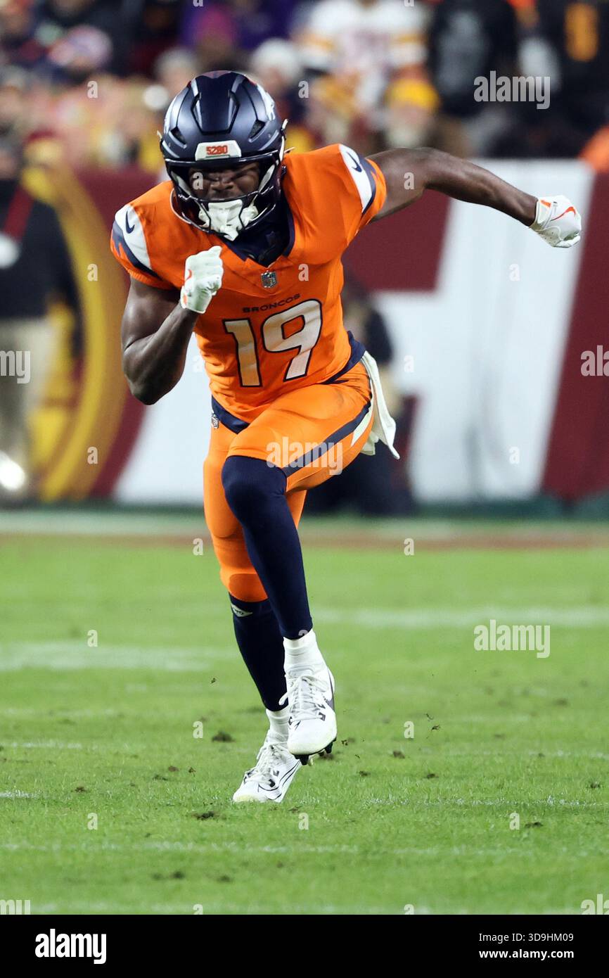 Denver Broncos wide receiver Marvin Mims Jr. (19) runs a route during ...