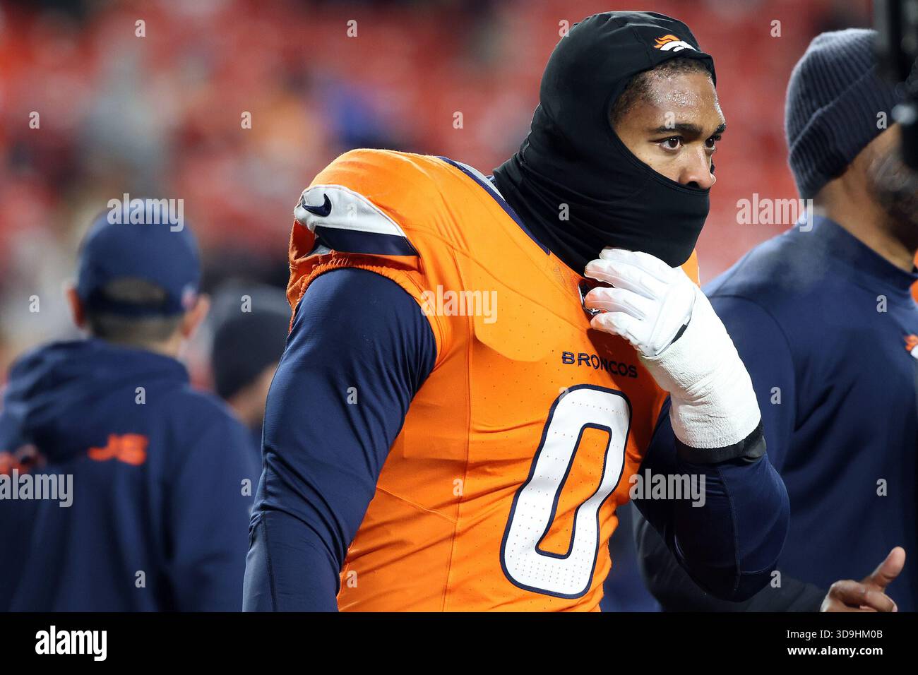 Denver Broncos linebacker Jonathon Cooper (0) looks on during an NFL ...
