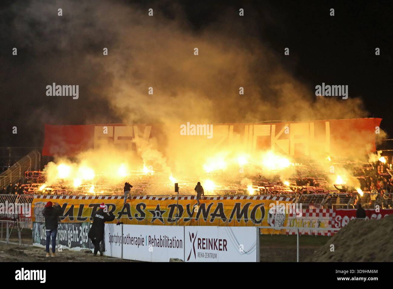 Pyro and scarves in the Zwickau fan block, in honor of the Ultras of ...