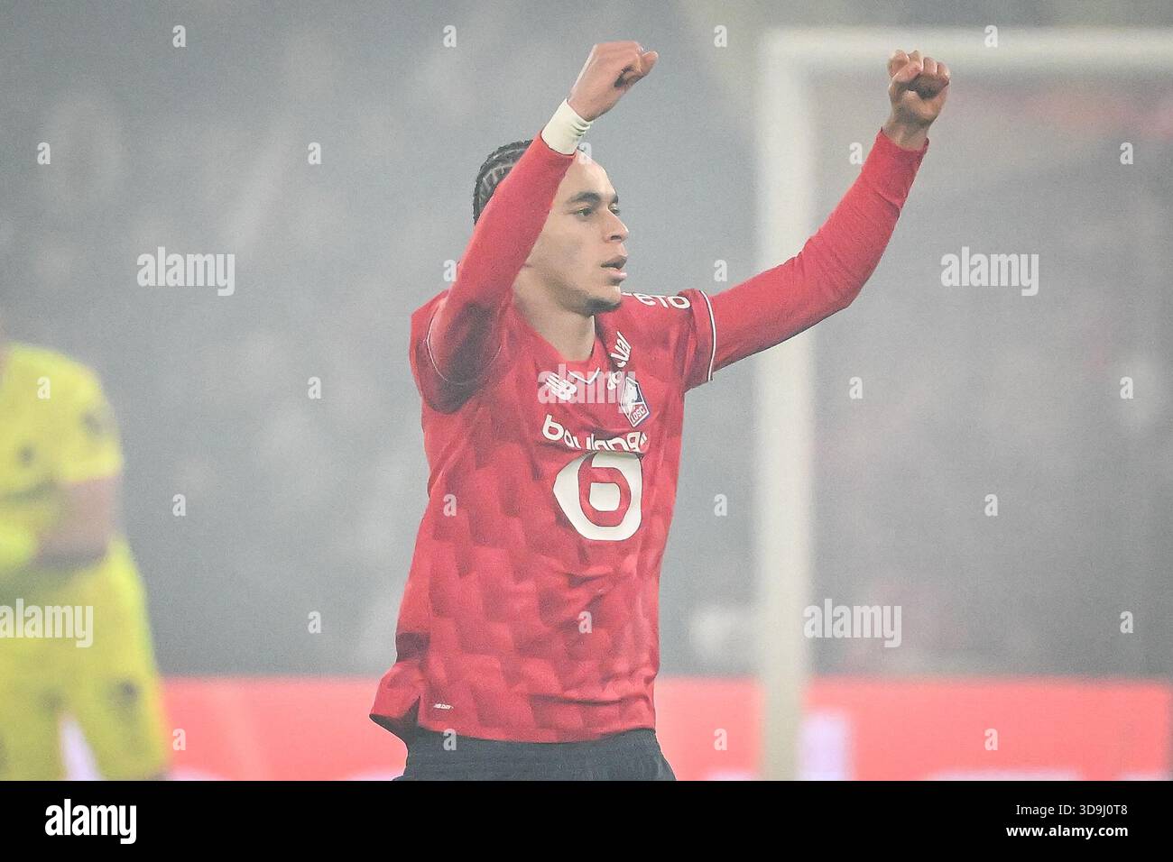 Ethan MBAPPE of Lille celebrates his goal during the French ...