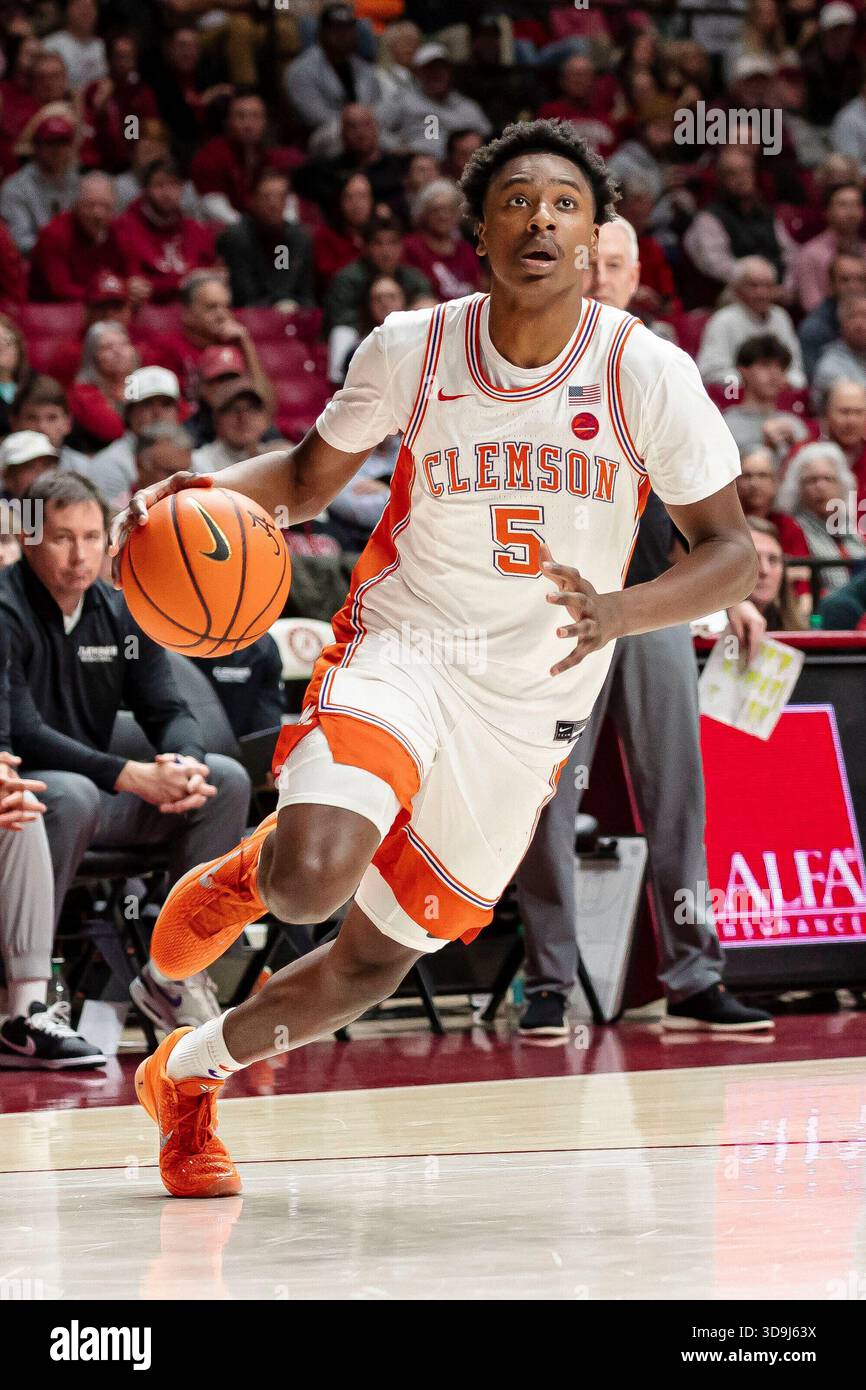 Clemson guard Zac Foster (5) dribbles against Alabama during the second ...