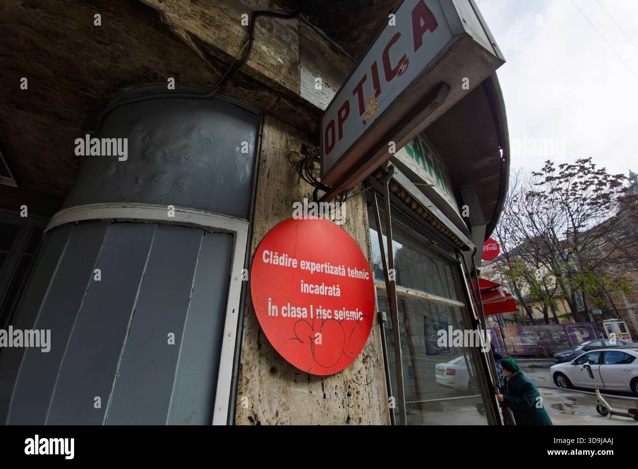 Bucharest, Romania. 2nd Dec, 2025: A red sign marking buildings at the ...