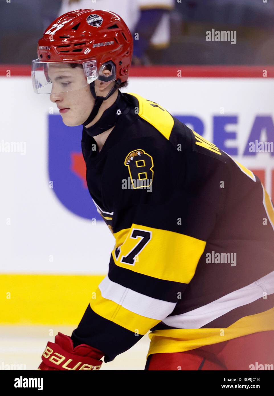 Brantford Bulldogs C Caleb Malhotra during a junior hockey top ...