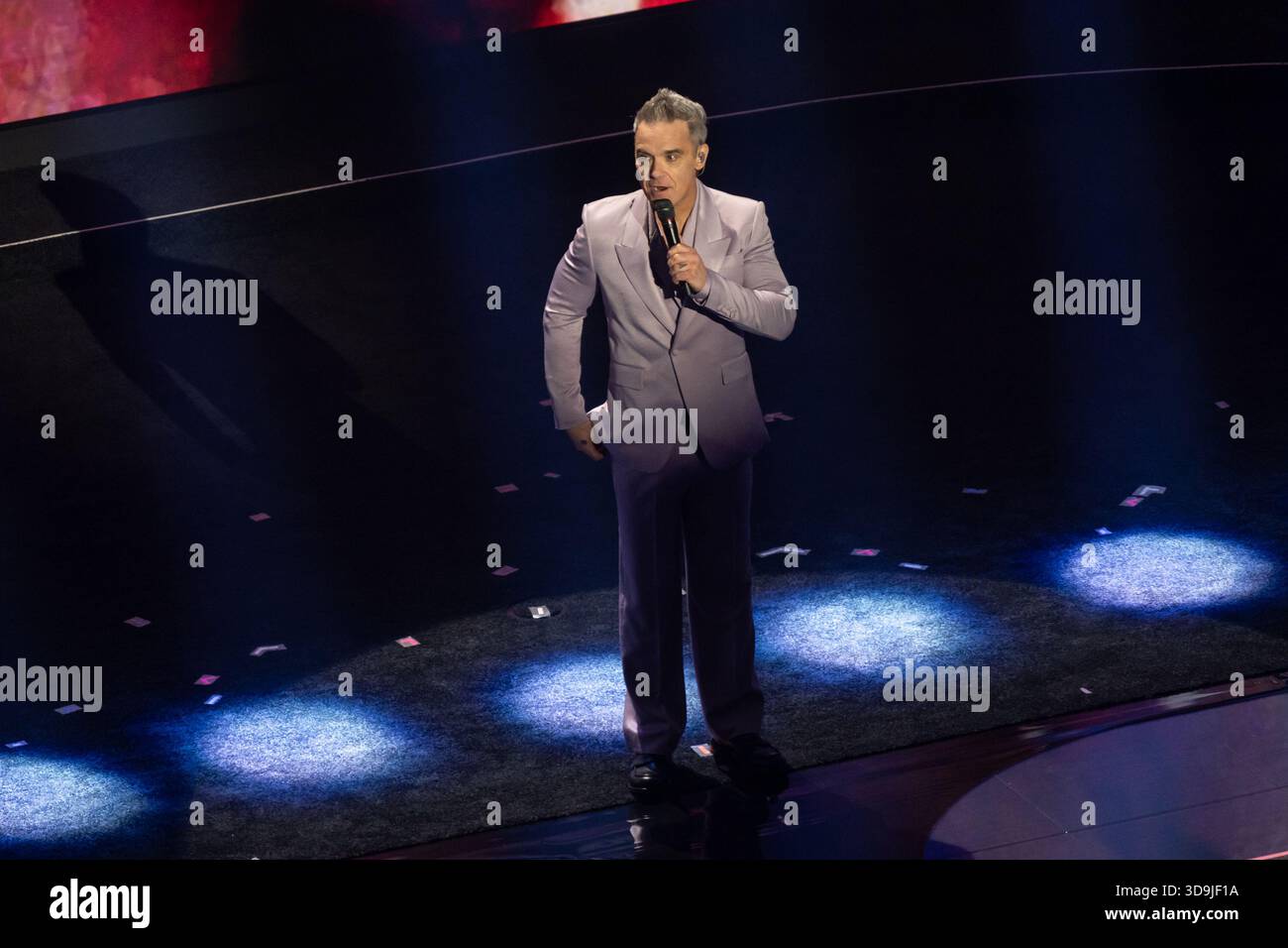 Robbie Williams performs on stage during the 2026 FIFA World Cup draw ...