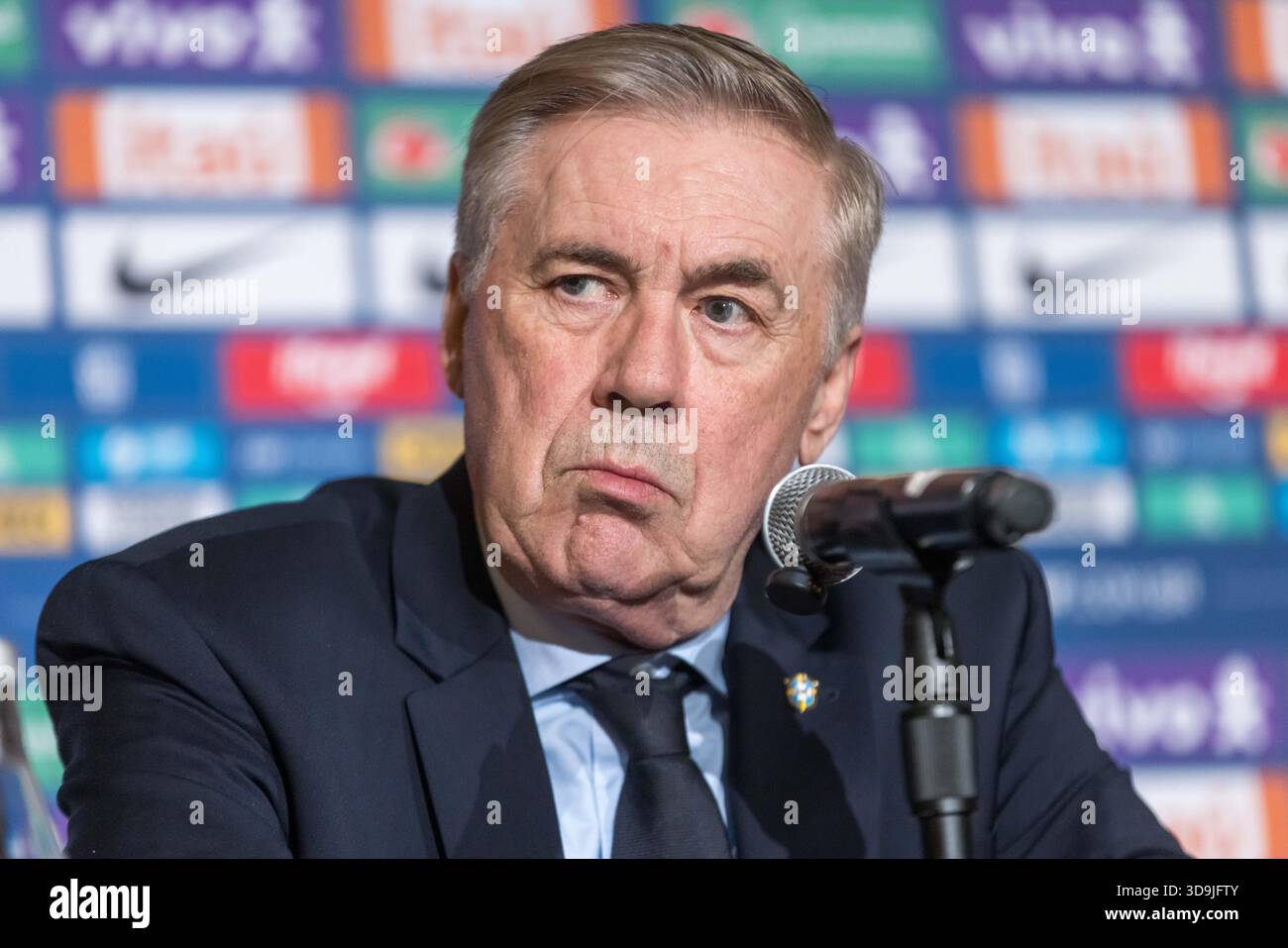 Carlo Ancelotti, coach of the Brazilian national football team, speaks ...