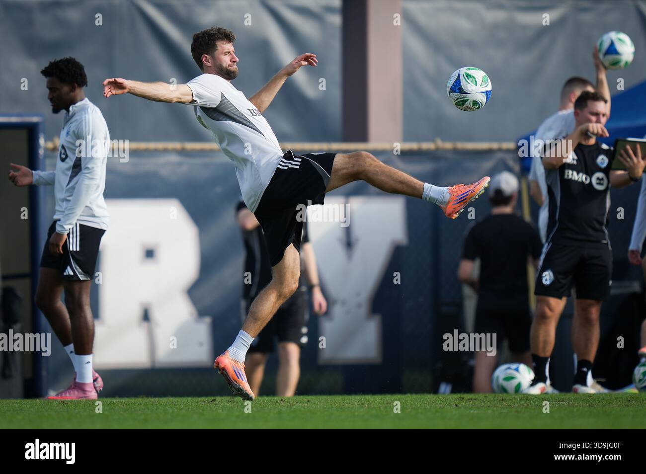 Vancouver Whitecaps' Thomas Muller kicks a ball during a training ...