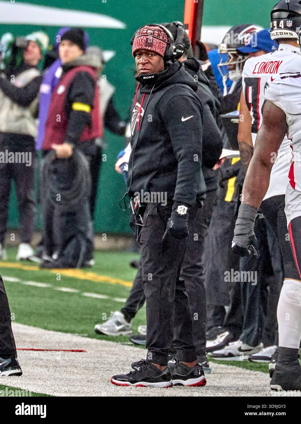 Atlanta Falcons head coach Raheem Morris against the New York Jets at ...