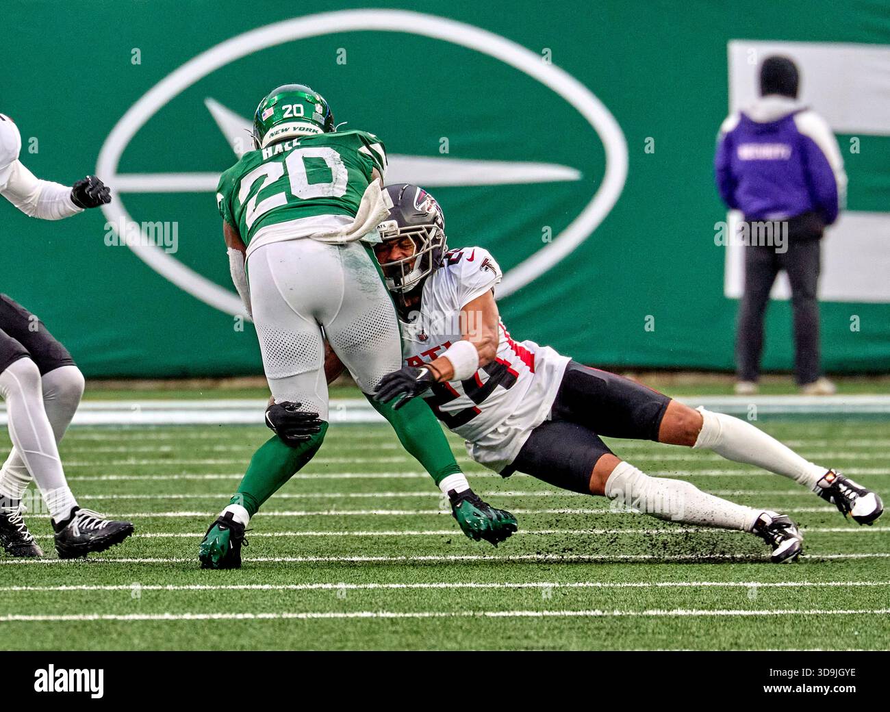 Atlanta Falcons cornerback A.J. Terrell (24) tackles New York Jets ...